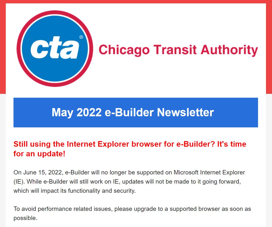May 2022 CTA e-Builder Newsletter – Chicago Transit Authority Help Center